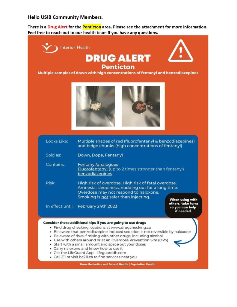 Drug Alert Issued for Penticton – Upper Similkameen Indian Band